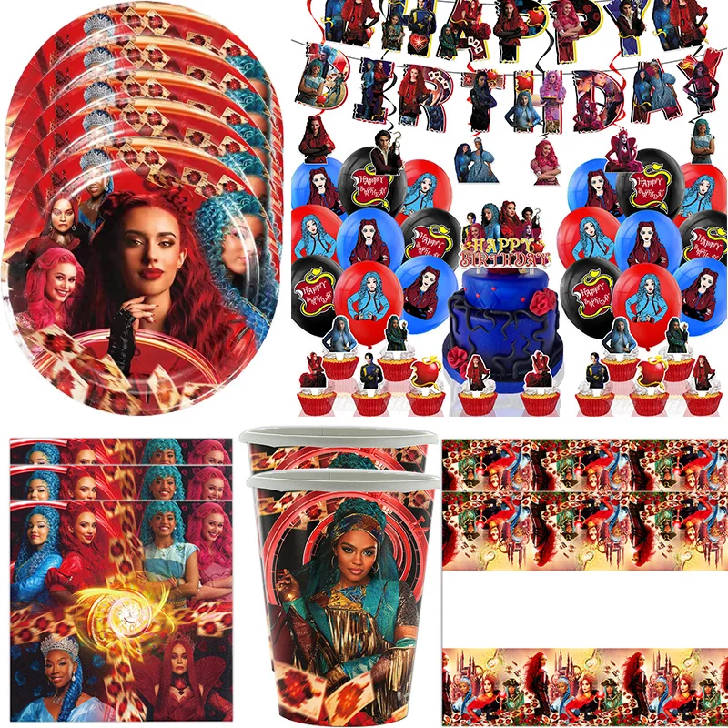 Descendants-the-Rise-of-Red-Party-Supplies-Disposable-Tableware-Set ...