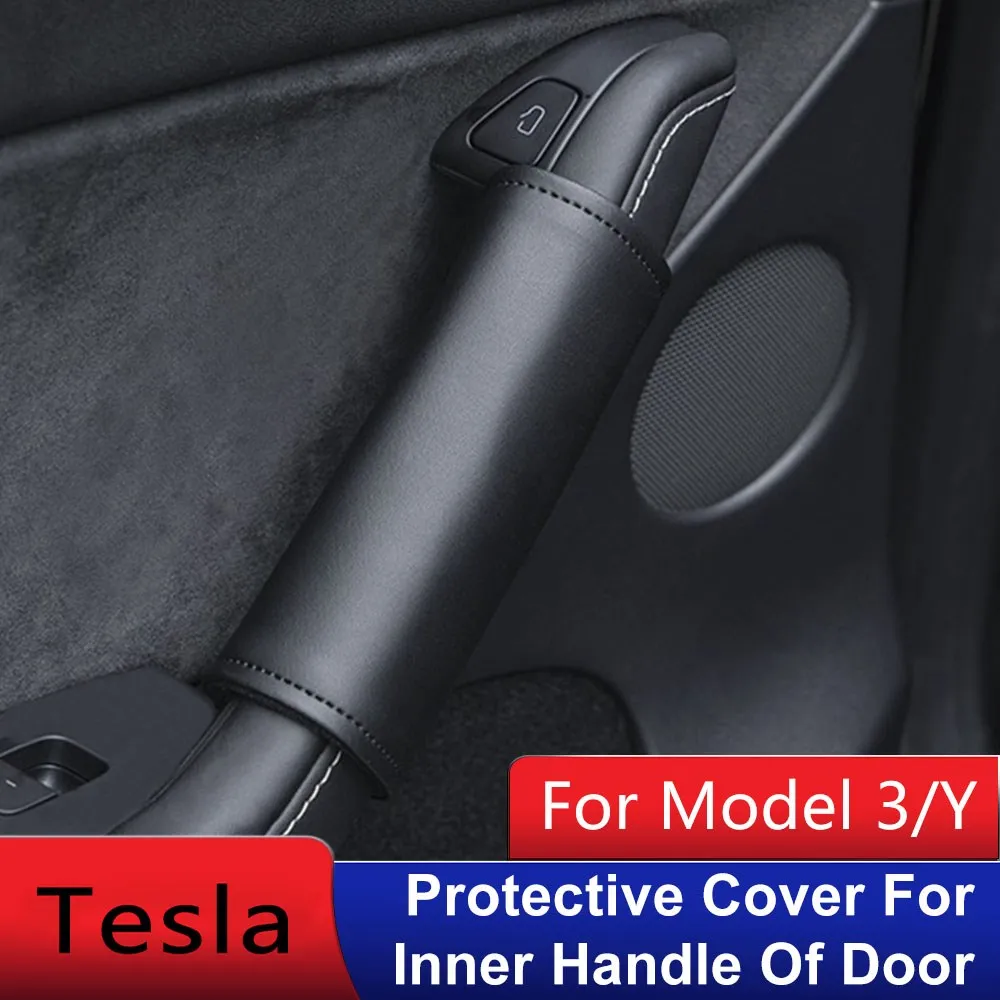 Newest-4PCS-SET-Door-Inner-Handle-Protector-Cover-Leather-For-Tesla ...