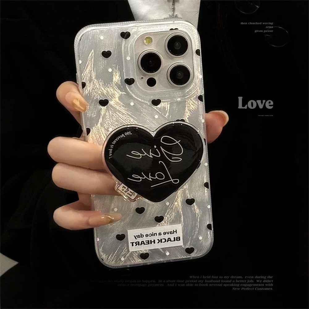 Simple Style White Flowing Light Black Heart Phone Case for IPhone17 16 ...