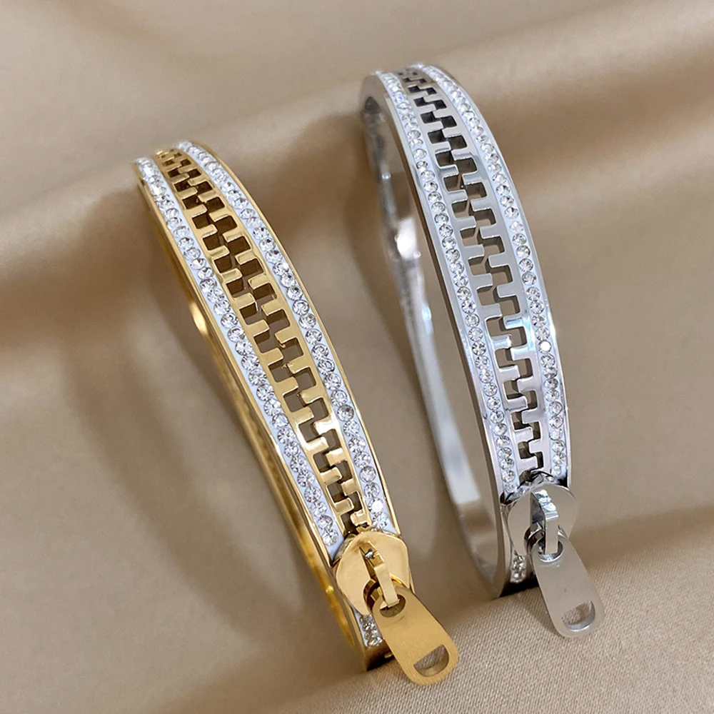 DODOHAO-New-Unique-Inlaid-Crystal-Zipper-Stainless-Steel-Bangle ...