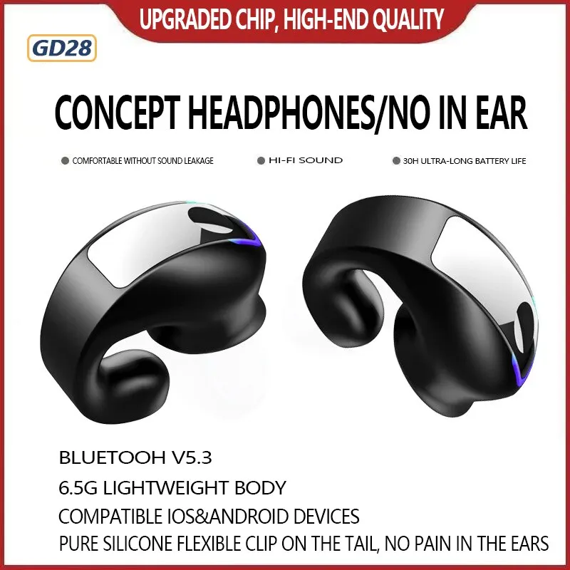 GD28 Bone Conduction TWS Headphones Bluetooth V5.3 Ear Clip Lightweight ...