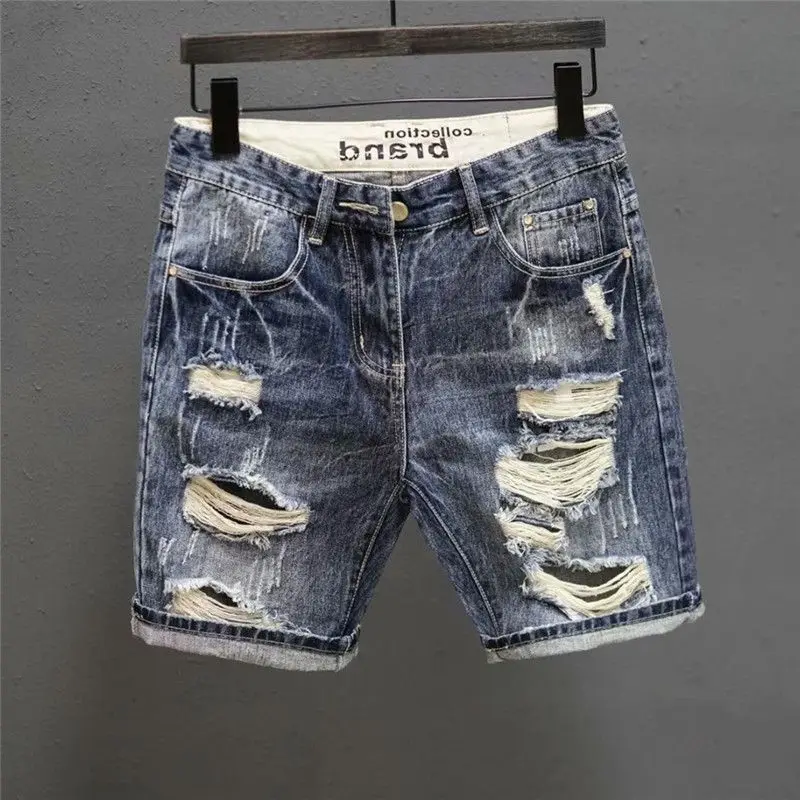 Cowboy Men's Casual Denim Shorts Summer Slim Distressed Jean Short ...