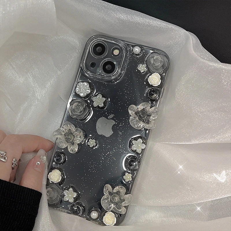 Retro-3D-Flower-Art-Transparent-Phone-Case-For-iPhone-13-12-11-Pro-Max ...