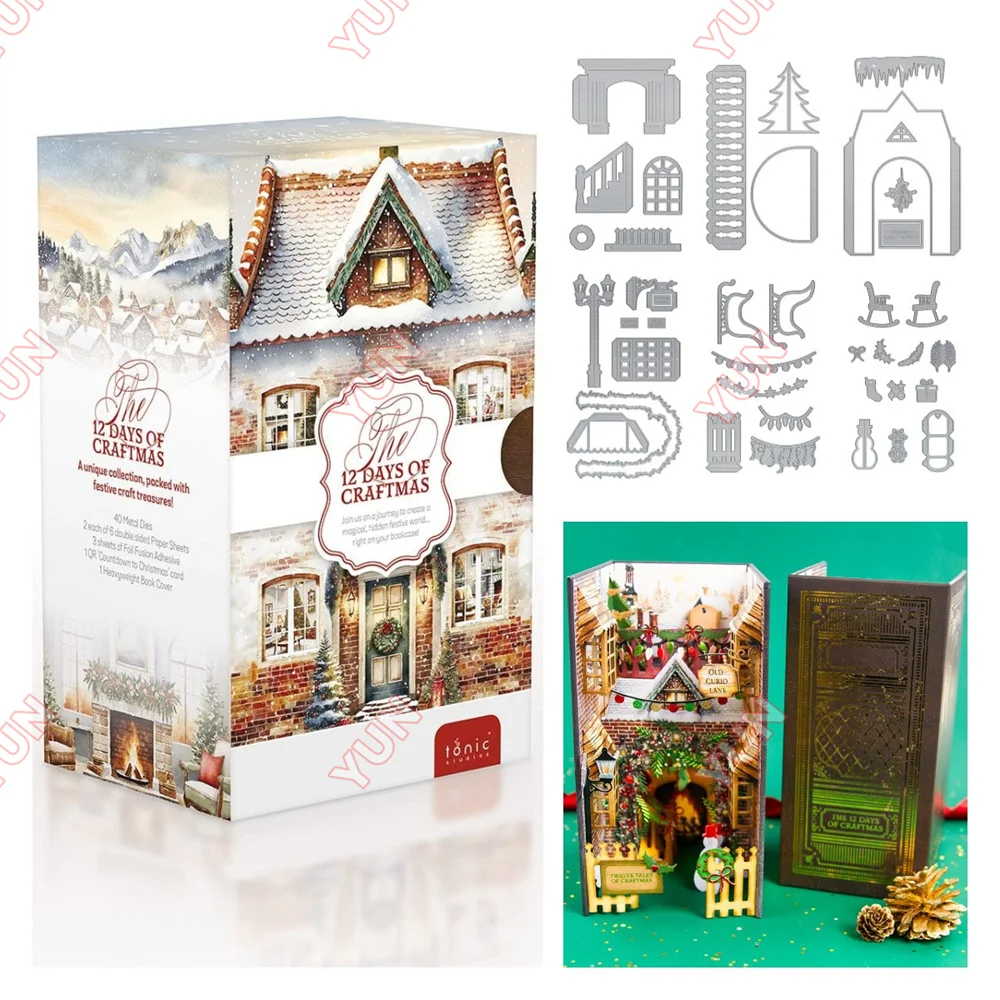 The 12 Days of Craftmas Festive Book Nook Set Christmas Box Die New ...