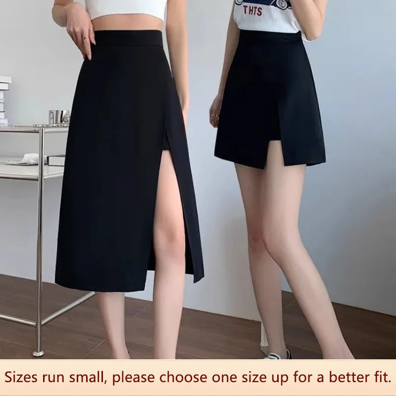 Black-Half-Skirt-Women-Design-Split-A-shaped-High-Waist-Slim-Irregular ...