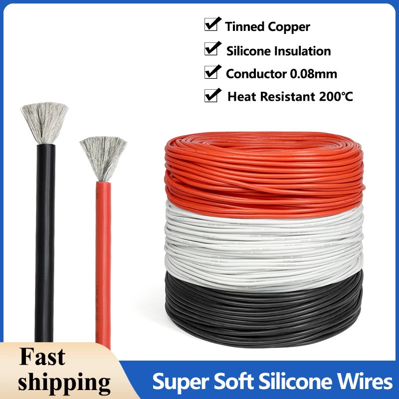 1~20m Super Soft Silicone Rubber Wire 26 24 22 20 18 16 14 12 10 8 6 ...