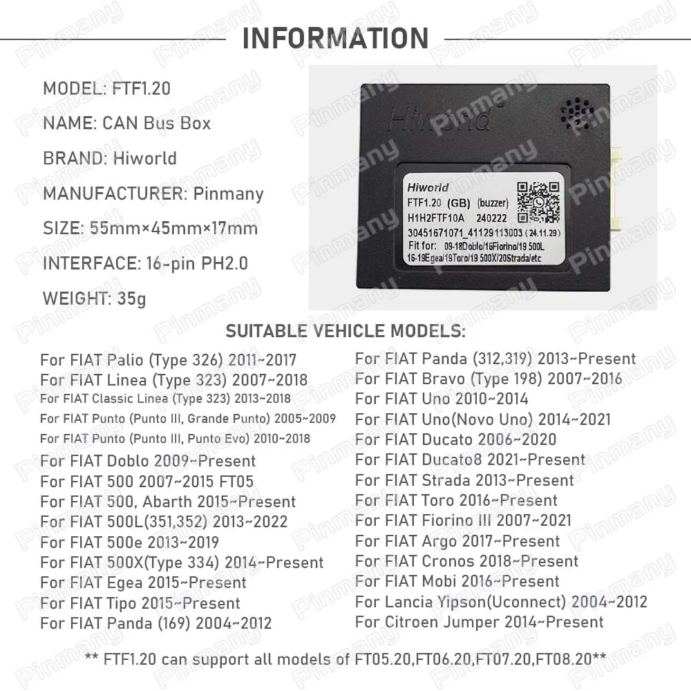Radio-de-coche-CANBus-Box-CAN-a-UART-Hiworld-FTF1-para-Fiat-500L-500e ...