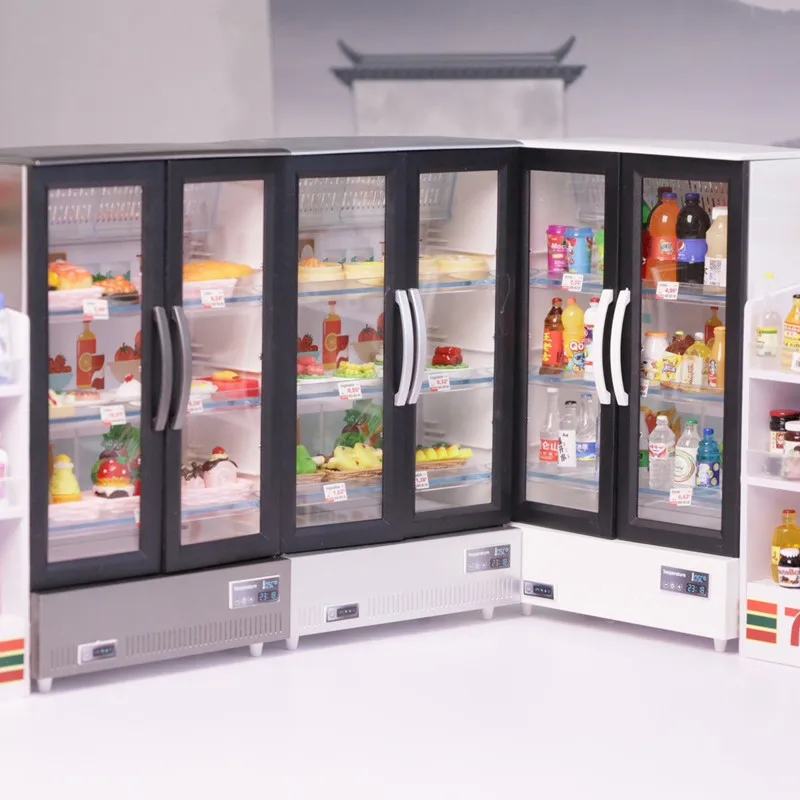 27pcs Dollhouse Double Door Freezer Mini Fridge Food Supermarket ...