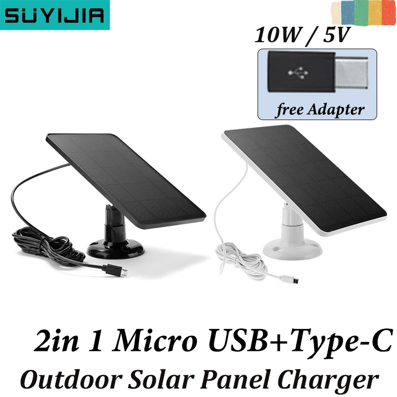 NEW 10W 5V Solar Panel Outdoor Solar Cells Charger Micro USB + Type-C 2 ...