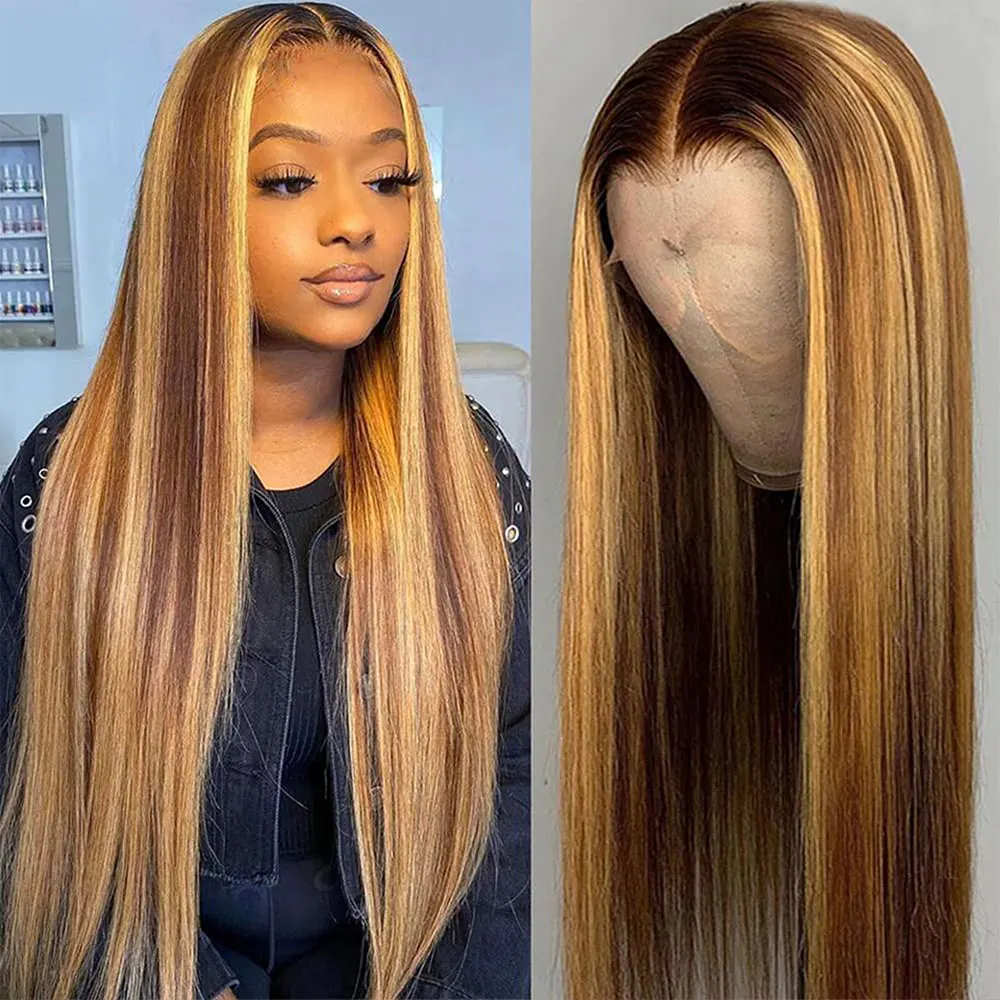 200% Density - Highlight Ombre 13x4 High Definition Honey Blonde 4/27 ...