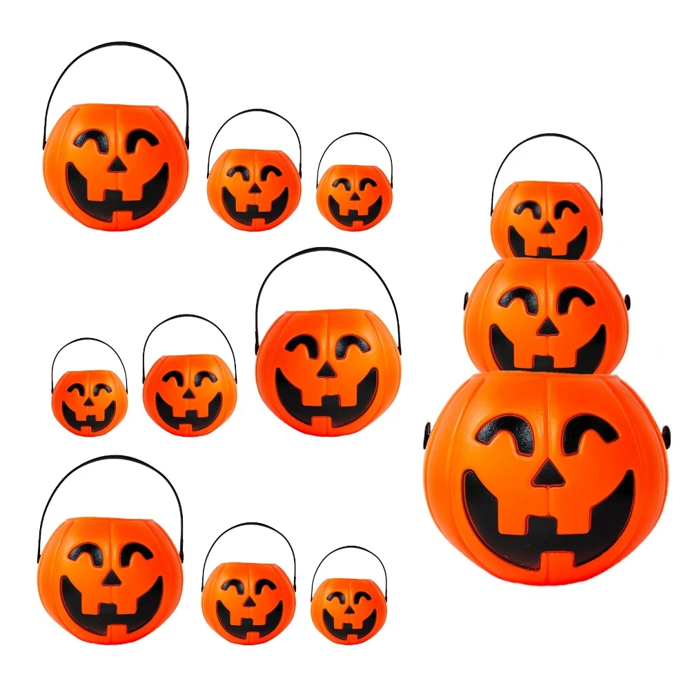 Mini Halloween Pumpkin Bucket Plastic Candy Pot Cauldron Holder Jar ...