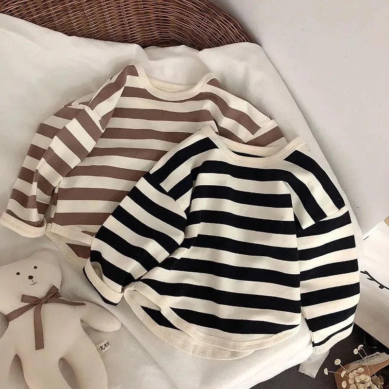 Spring Kids Striped Long Sleeves T-shirt Toddler Girl Loose Bottoming ...
