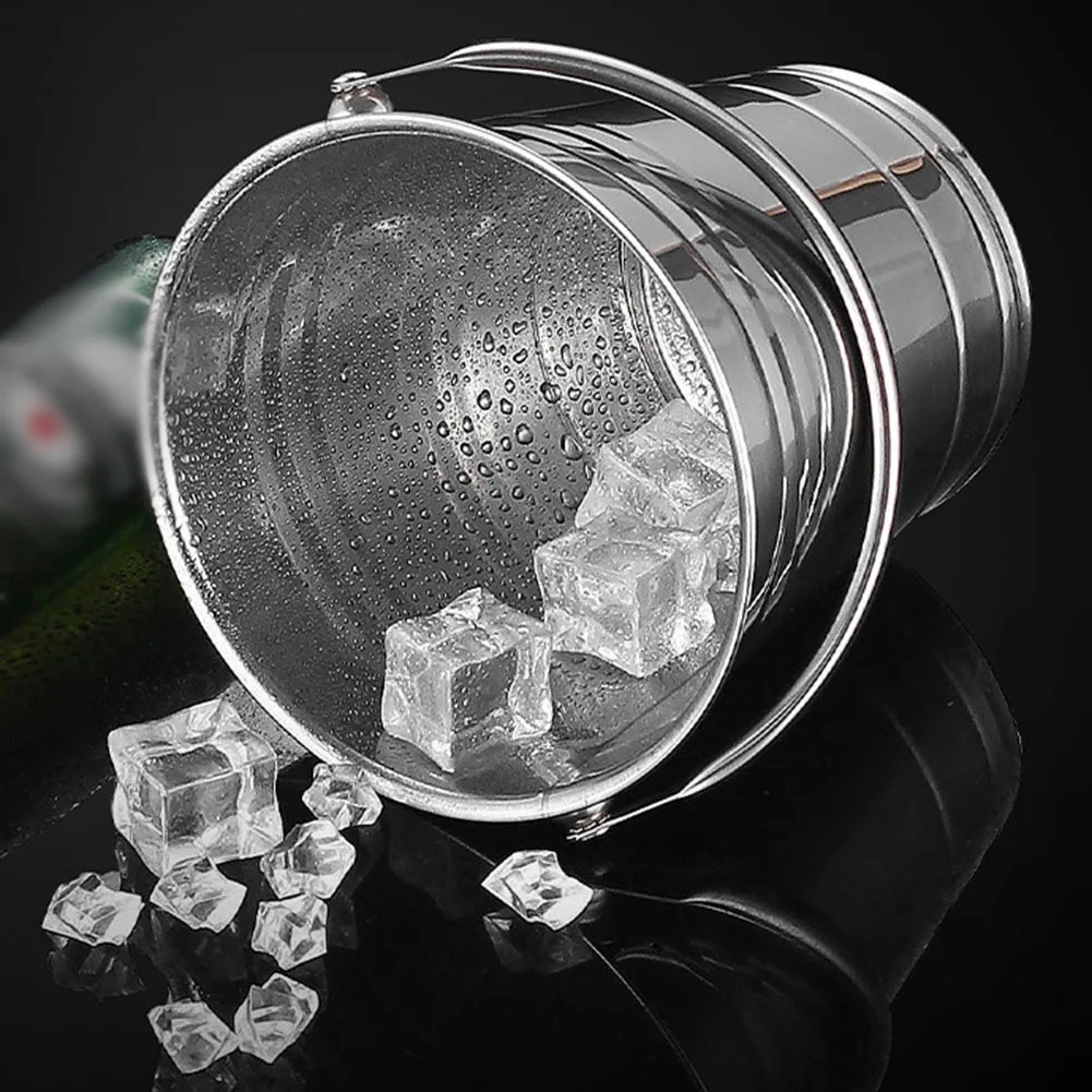 Stainless Steel Ice Bucket Portable Ice Chiller Cooler With Handle Ice ...