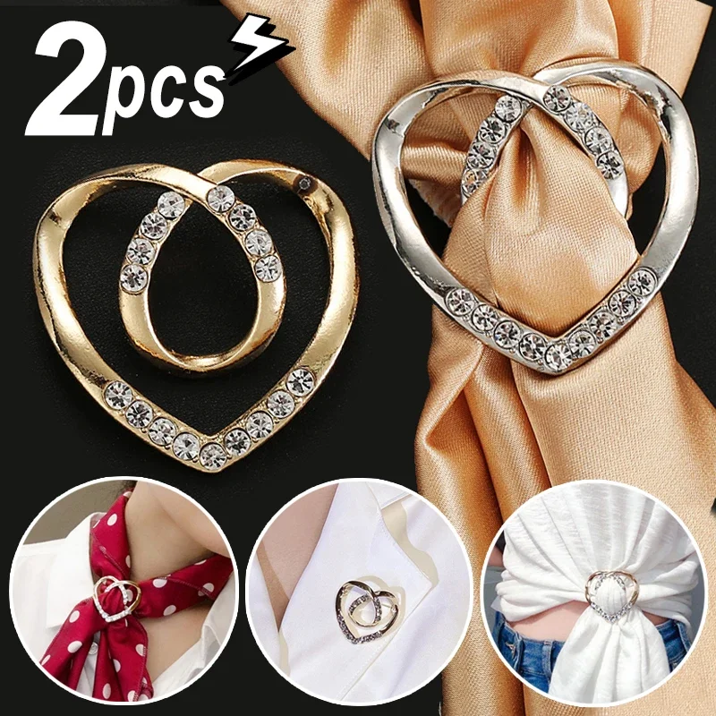 2pcs Shirt Knotted Heart Scarf Brooches Crystal Silk Scarf Buckle ...