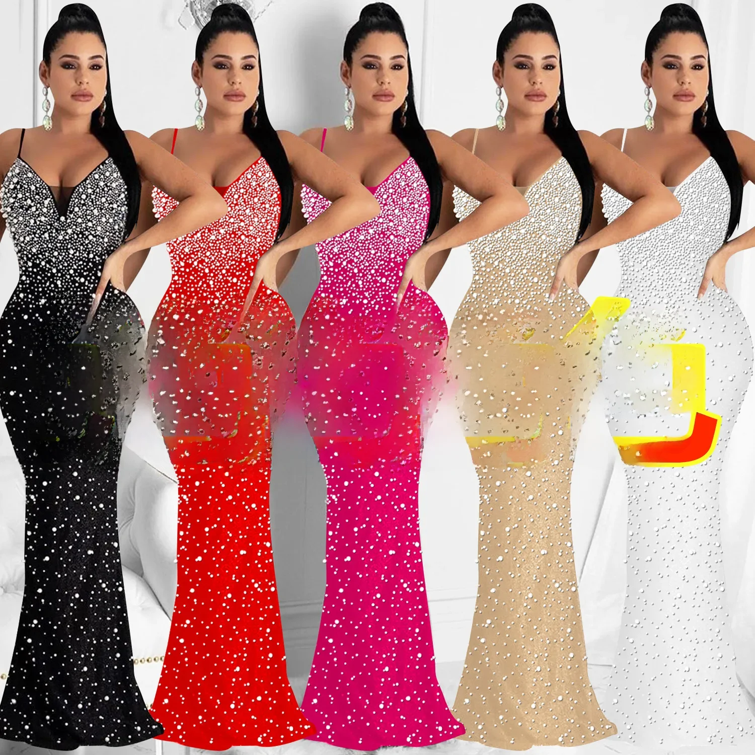 Vestido-sin-tirantes-con-tachuelas-de-diamantes-de-imitaci-n-para-mujer ...