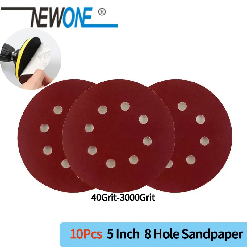 10pcs-125mm-5-Hook-Loop-Sanding-paper-with-8-Hole-Sand-Pads-Set-40Grit ...