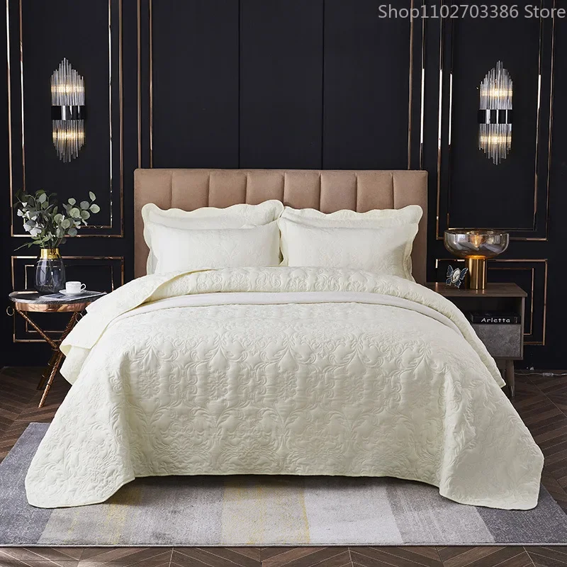 High-Quality-Milk-White-Quilted-Bedspread-Bed-Cover-220x240cm-Luxury ...