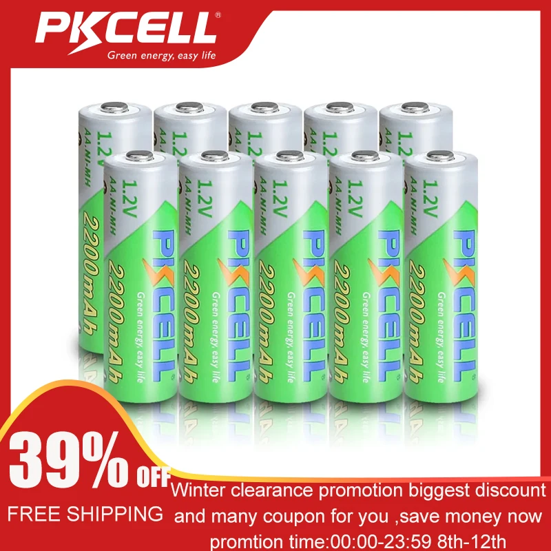 10PCS-PKCELL-AA-2200MAH-battery-1-2V-NIMH-aa-Rechargeable-Batteries-2A ...