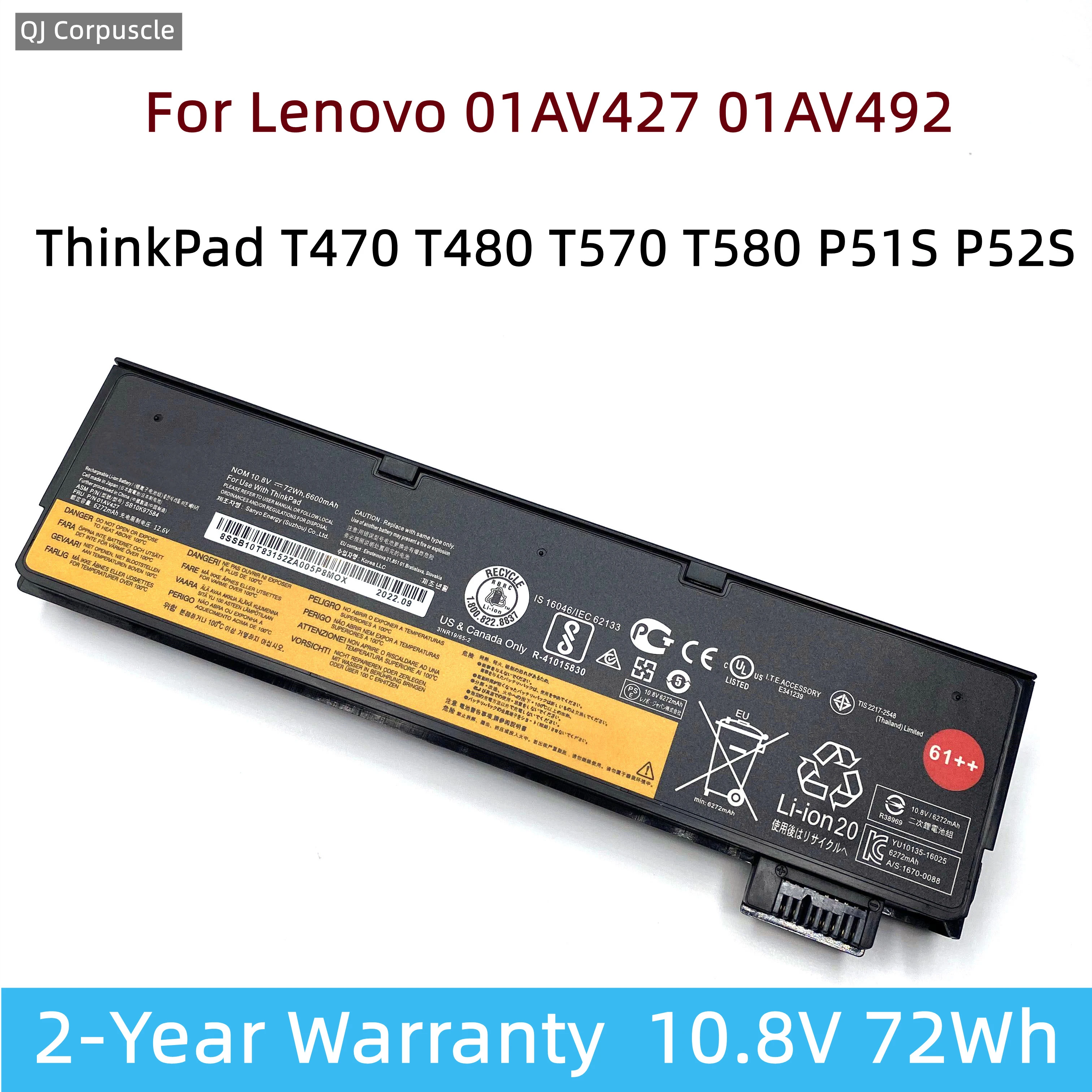New Original 01AV427 72Wh Laptop Battery For Lenovo ThinkPad T470 T480 ...