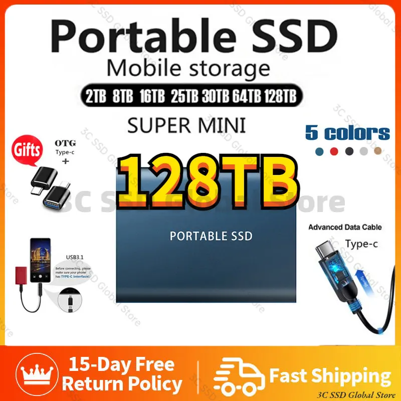 128TB 1TB M.2 SSD 2TB 4TB SSD Portátil 8TB de Alta Velocidade Externa ...