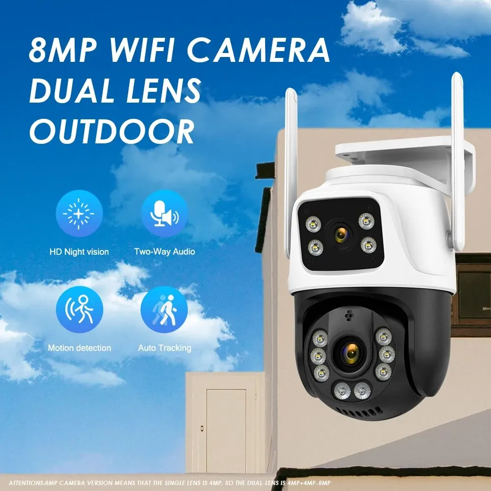 Dual Lens 360° Wifi Camera IP66 Security Protection 8MP 4K Wireless ...