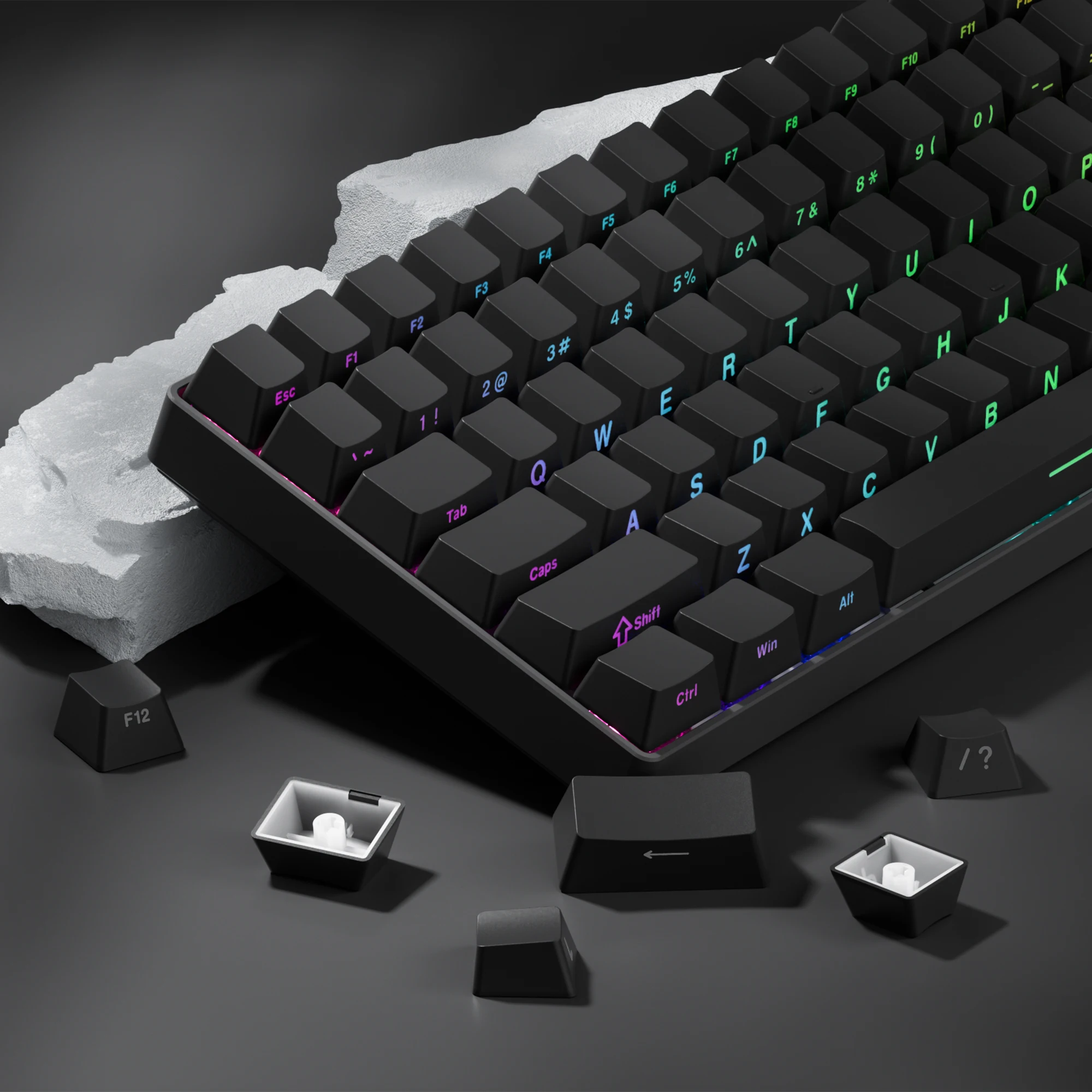 136-Key-Black-White-Side-lit-Shine-Through-Backlit-keycaps-PBT-Double ...