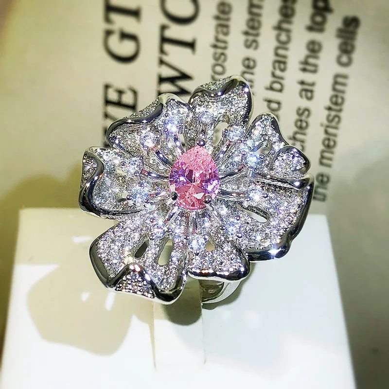 Pink Zircon Diamonds Ring | Diamond Rings Pink Jewels | Pink Flower ...