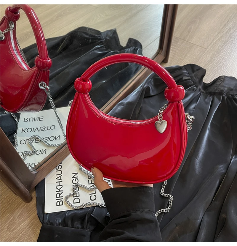 Red Patent Leather Handheld Bag For Women New Spring Autumn Chain ...