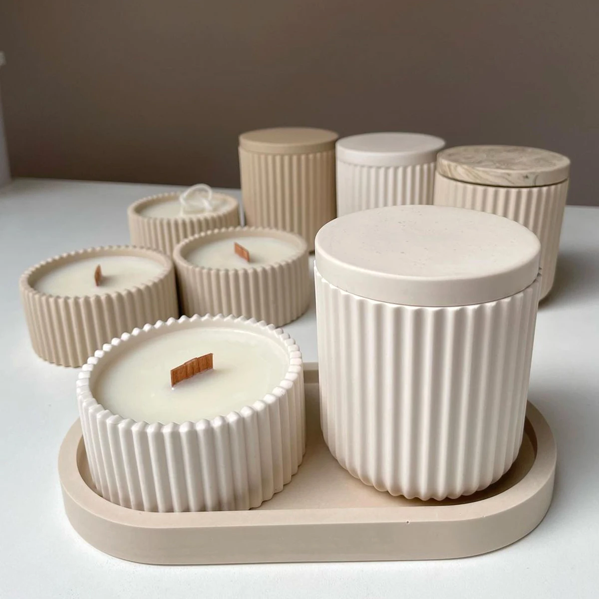 DIY Round Striped Jar with Lid Silicone Mold Concrete Plaster Pottery ...