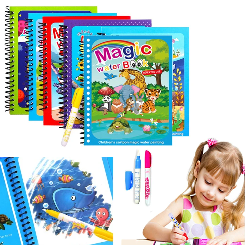 Children-Magical-Book-with-Pen-Water-Drawing-Montessori-Toys-Reusable ...