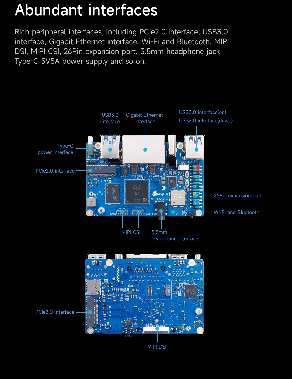 Orange Pi RV2 8 ГБ ОЗУ RISC-V AI Одноплатный компьютер 2 TOPS NPU WiFi + BT5.0 Gigabit Ethernet ...