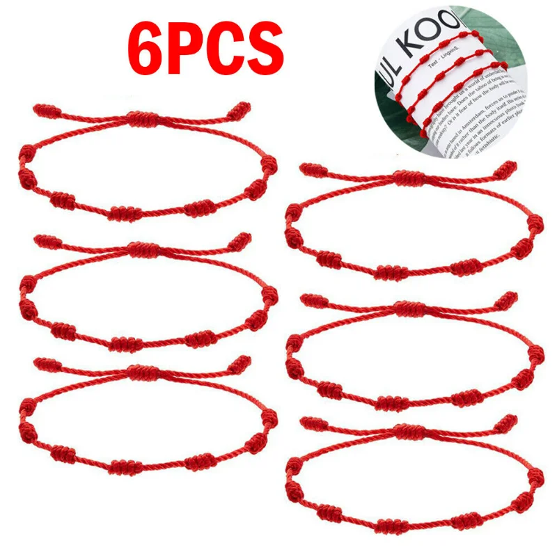 6PCS-7-Knot-Red-String-Bracelet-For-Couple-Rope-Braided-Bracelets ...