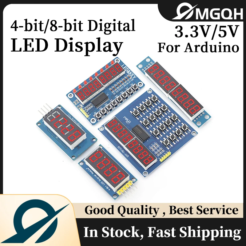 MGQH TM1637 4Bits / TM1638 / 74HC595 8 bit Digital LED Display Module 7 ...