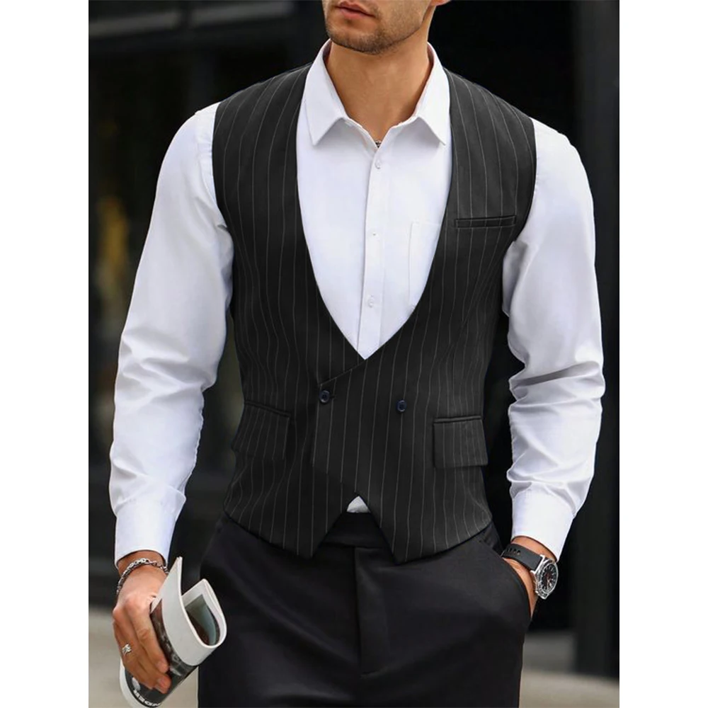 Gentlemen Men Vintage Vest Stripes Two Pockets Waistcoat for Grooms ...