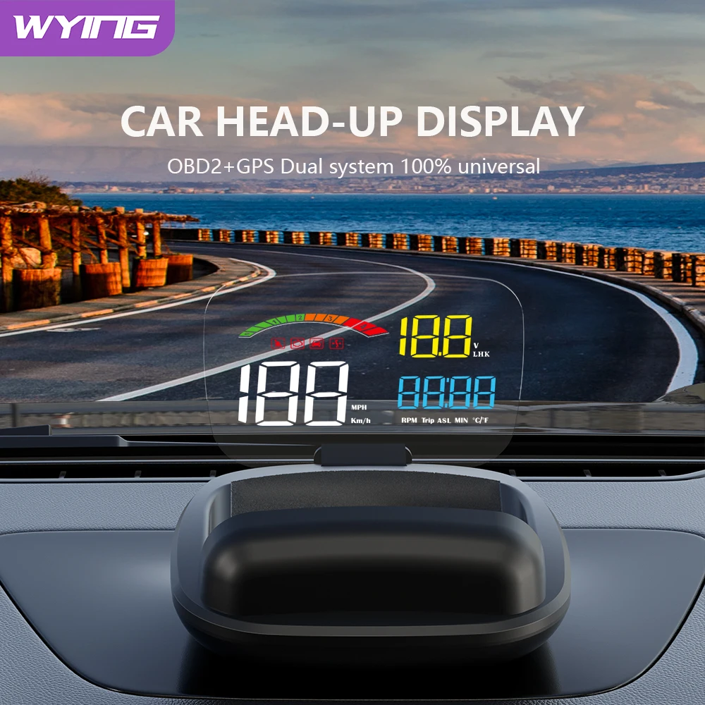 WYING C800 HD 렌즈 반사 앞 유리 프로젝터, OBD2 II EUOBD 자동차 HUD 헤드 업 디스플레이 과속 경고 ...