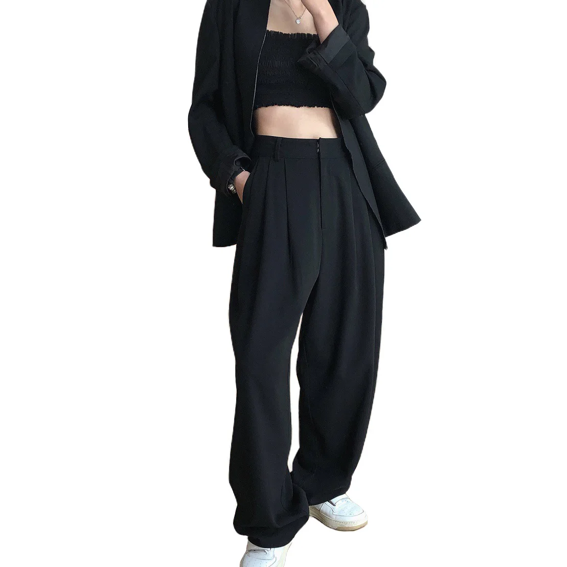 Sporty-High-Waist-Wide-Leg-Baggy-Suit-Pants-Women-Loose-Full-Length ...