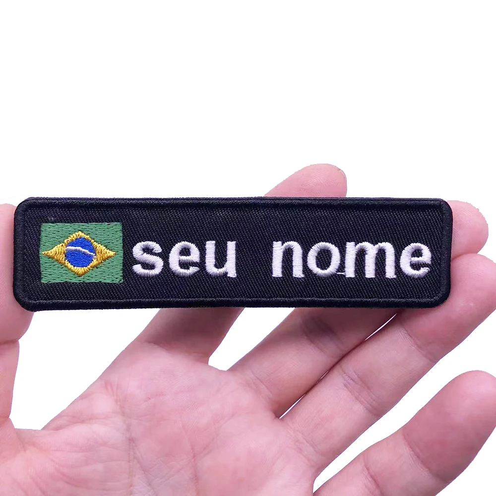 10x2.5cm Brazil Flag Custom Name Patch Stripes Badge Iron On Velcros Patches Tags Personalized ...