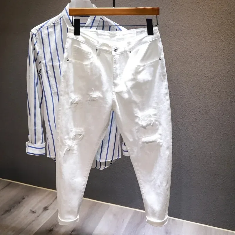 Jeans-trou-s-d-chir-s-pour-hommes-pantalons-masculins-blancs-streetwear ...