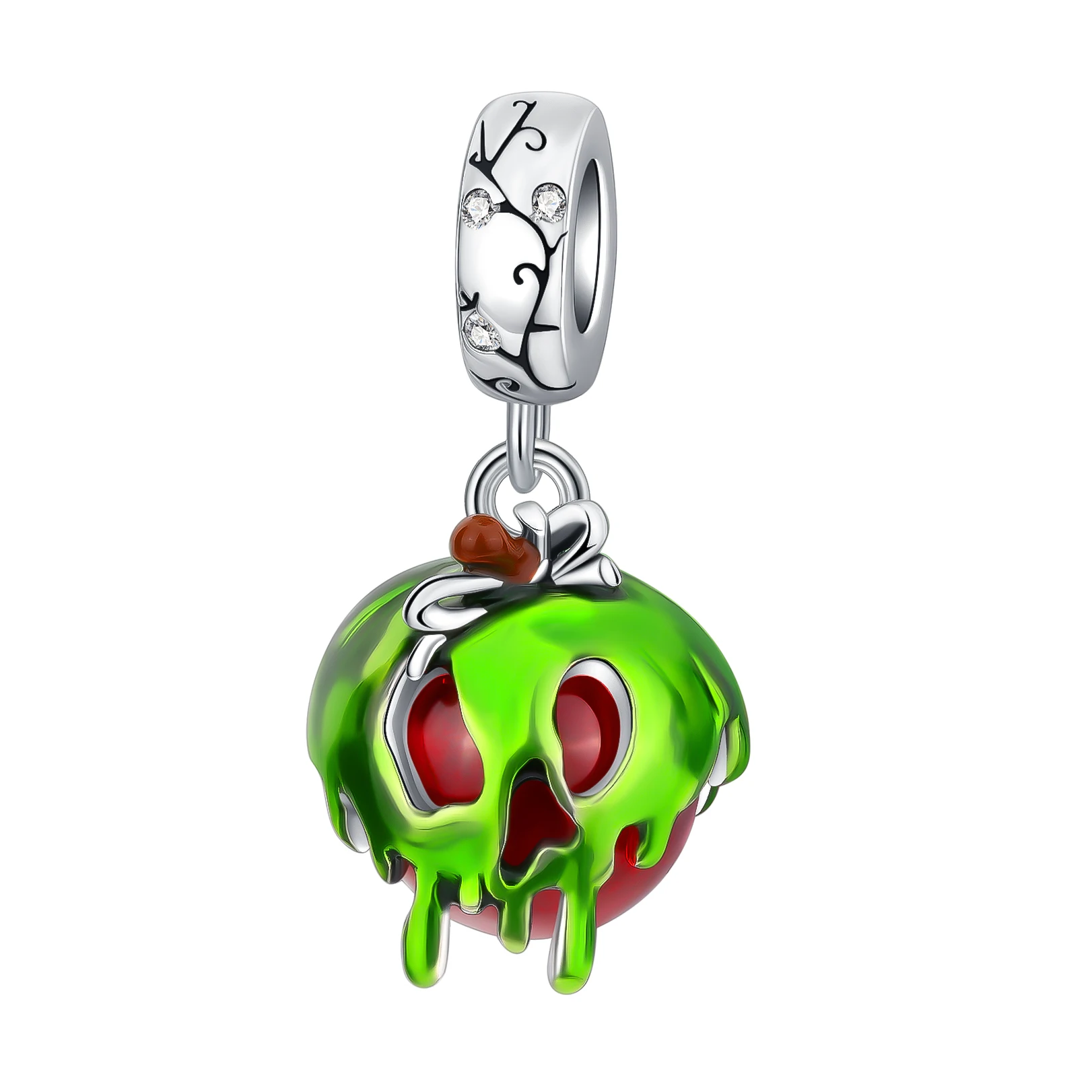 925-Sterling-Silver-Skull-Head-Charme-para-as-Mulheres-Apple-Green ...