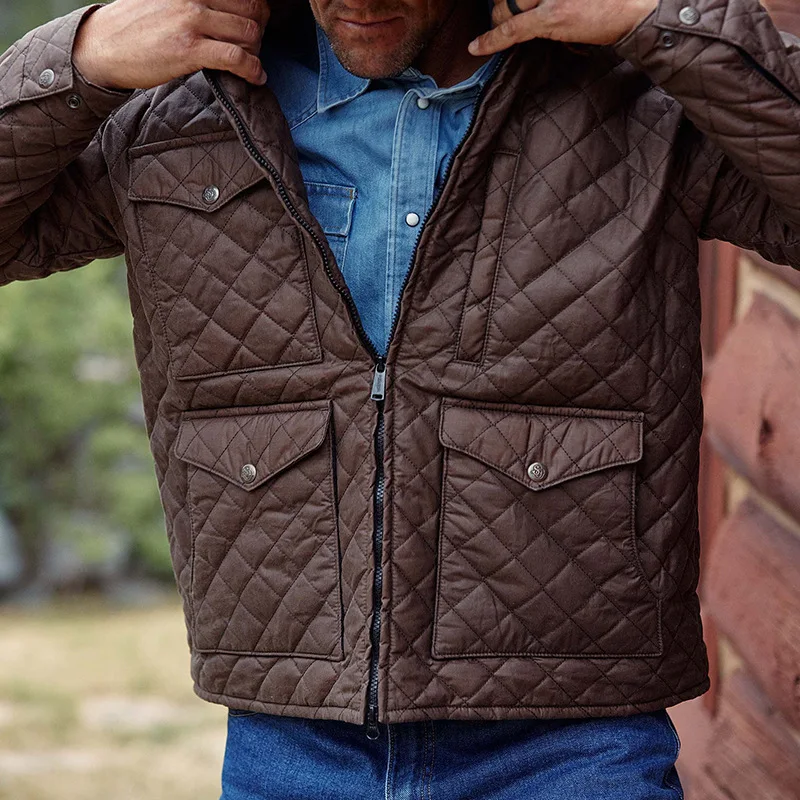 Autumn and Winter New Men's Rhombus Cotton-padded Thermal Jacket Retro ...