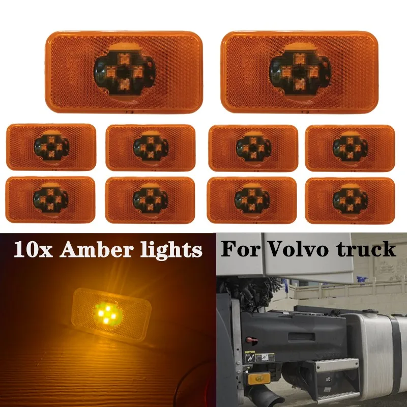 10Pcs 24v Yellow white Led Reflector Side marker lamp truck light For ...