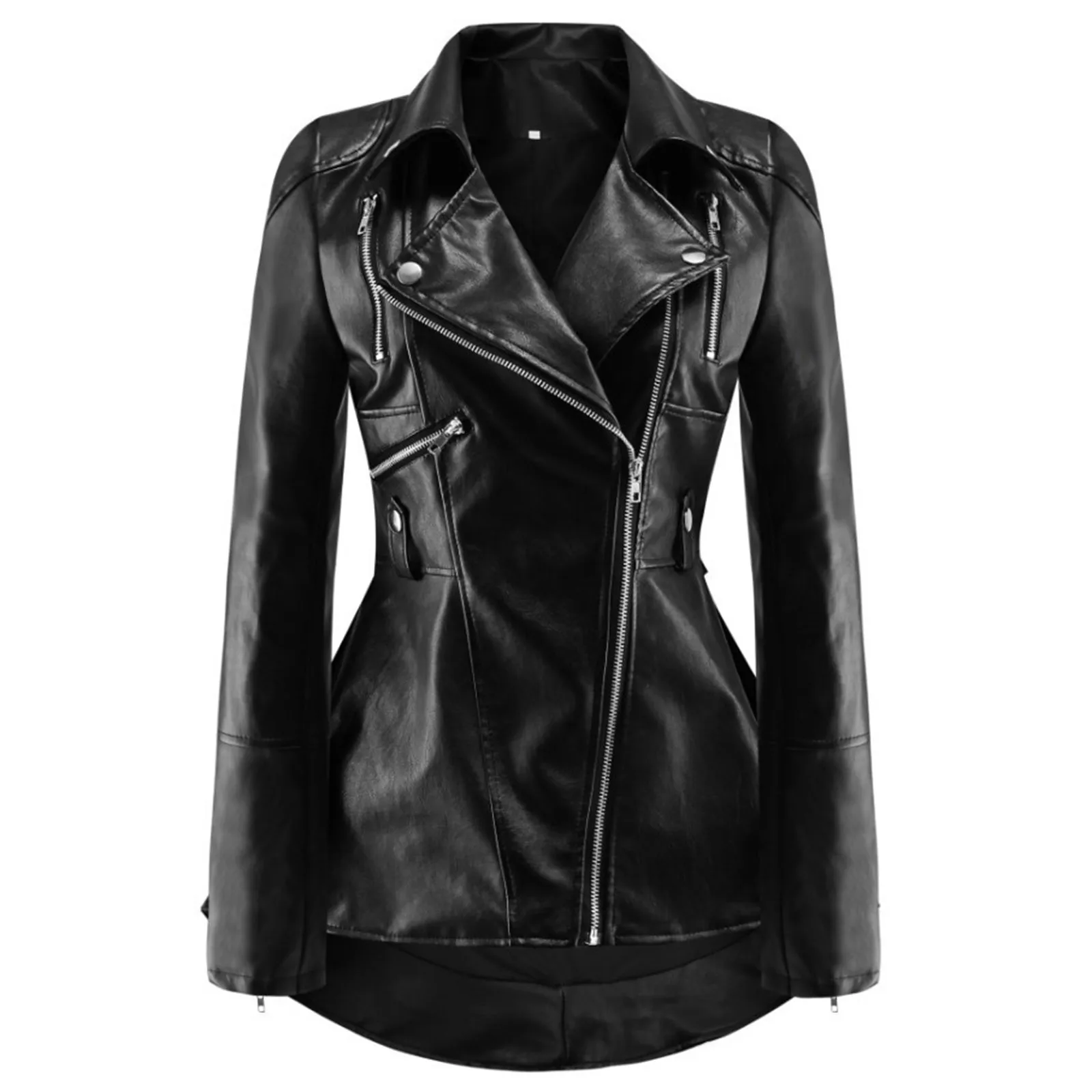 Women-Leather-Zipper-Long-Jacket-Autumn-Slim-Biker-Motorcycle-Coat-Punk ...