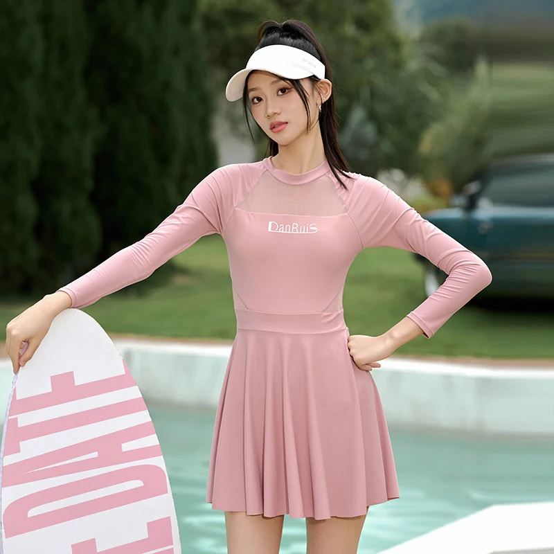 2024-Ladies-Swimming-Suit-One-Piece-Long-Sleeves-Beach-Wear-Padded-Plus ...
