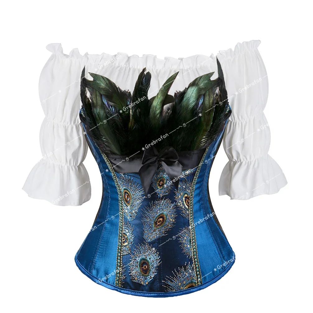 Steampunk-Corset-Bustier-2-Piece-Outfits-Peacock-Glitter-Bustier-Sexy ...