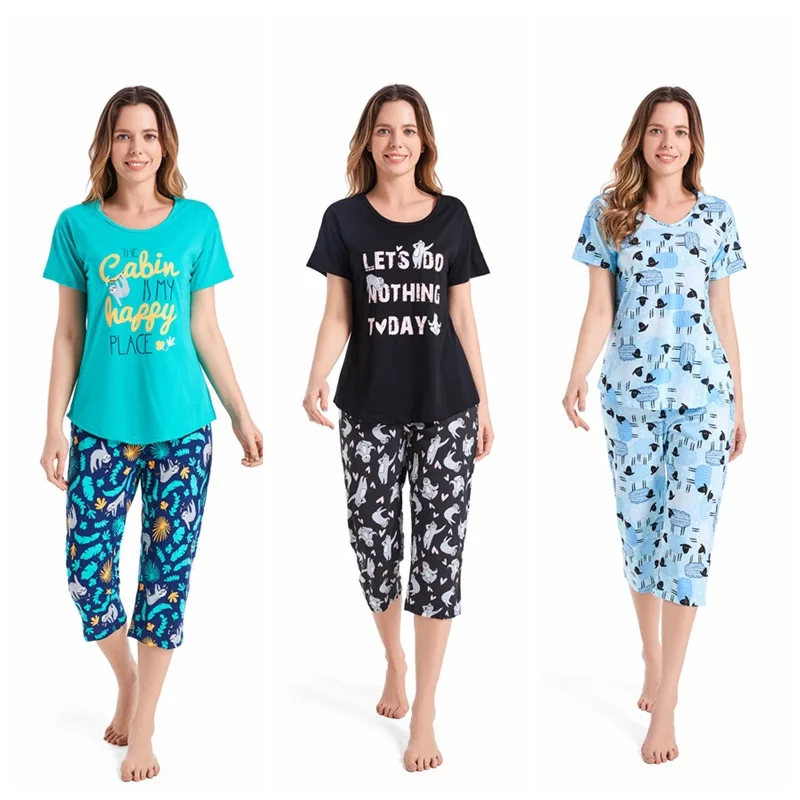 2024-Summer-Women-Casual-Loose-Pajama-Sets-Ladies-Soft-Cotton-Sleepwear ...