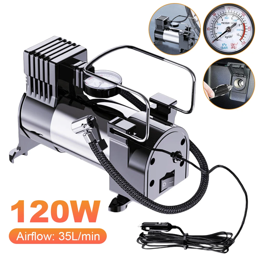 12V Electric Tire Inflator with Pressure Gauge Car Tire Pump Heavy Duty ...