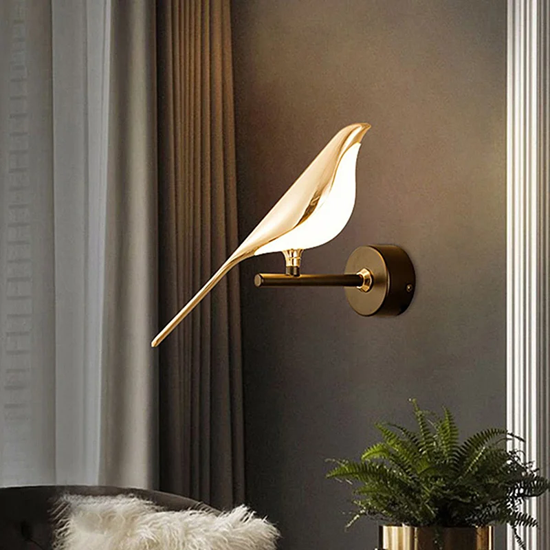 Modern LED Golden Bird Wall Lamp Parlor Bedside Hanging Light Novelty ...