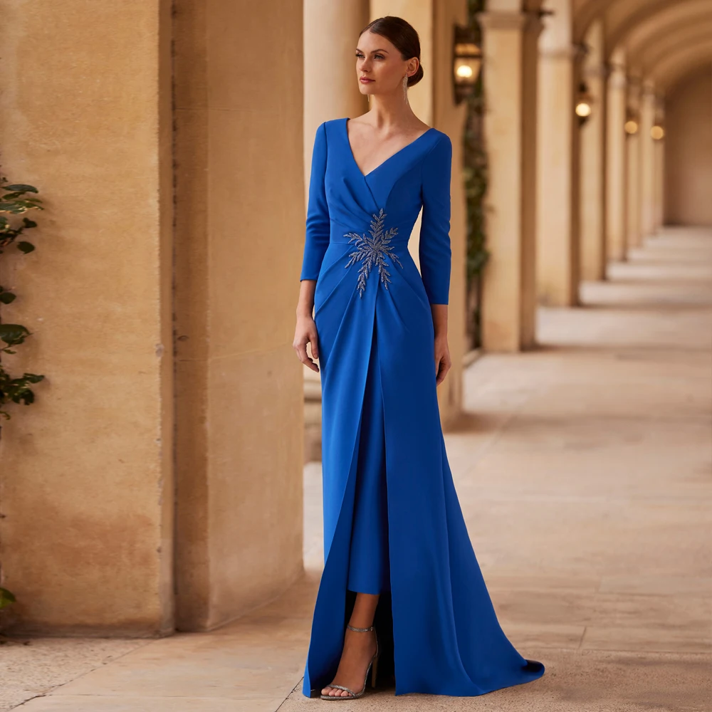 Elegant-Royal-Blue-Mother-of-the-Bride-Dresses-V-Neck-3-4-Sleeve ...