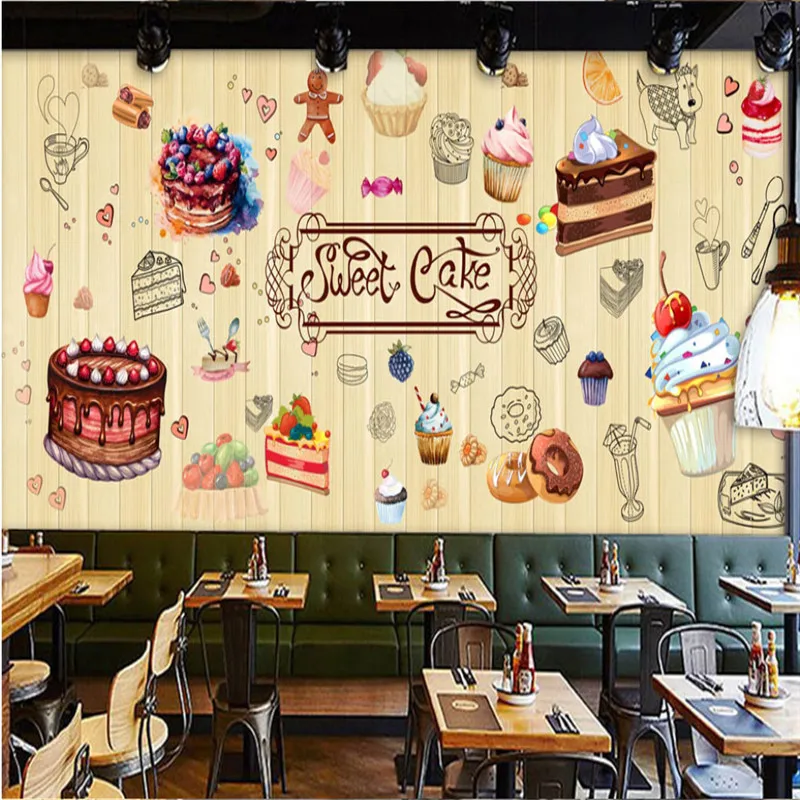 Cartoon-Sweet-Cake-Industrial-Decor-Mural-Wallpaper-3D-Modern-Dessert ...