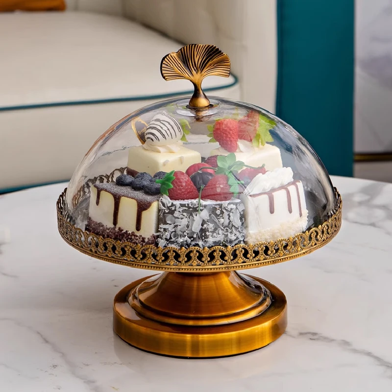 Luxury-Exquisite-Cake-Tray-Metal-Glass-Cover-Cake-Table-Storage-Tray ...